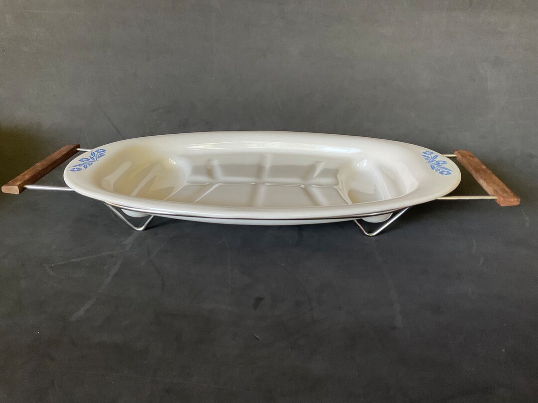 Corning Ware Blue Cornflower Tree of Life Oval Platter With Rack, USA ...