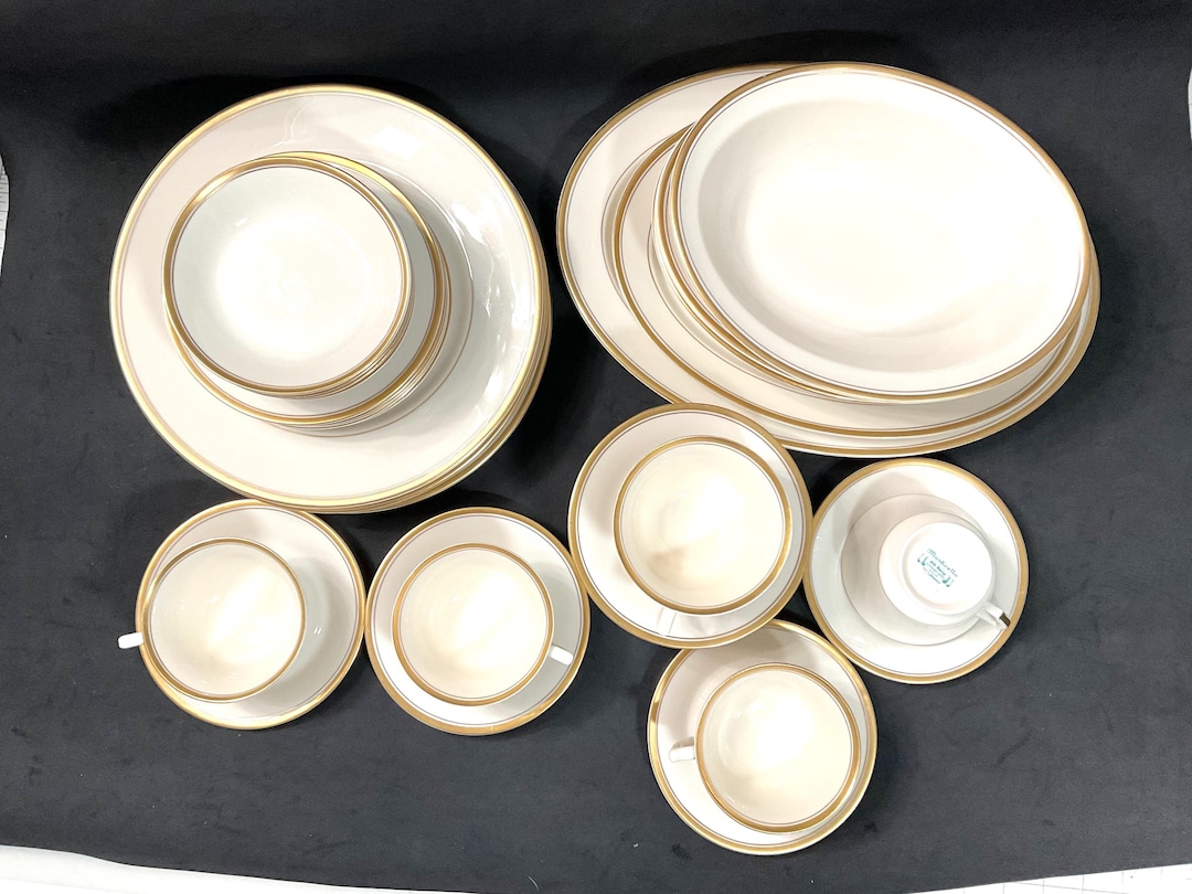 Vintage Monticello Old Ivory China Set: Syracuse, Gold Trim, 34-piece ...