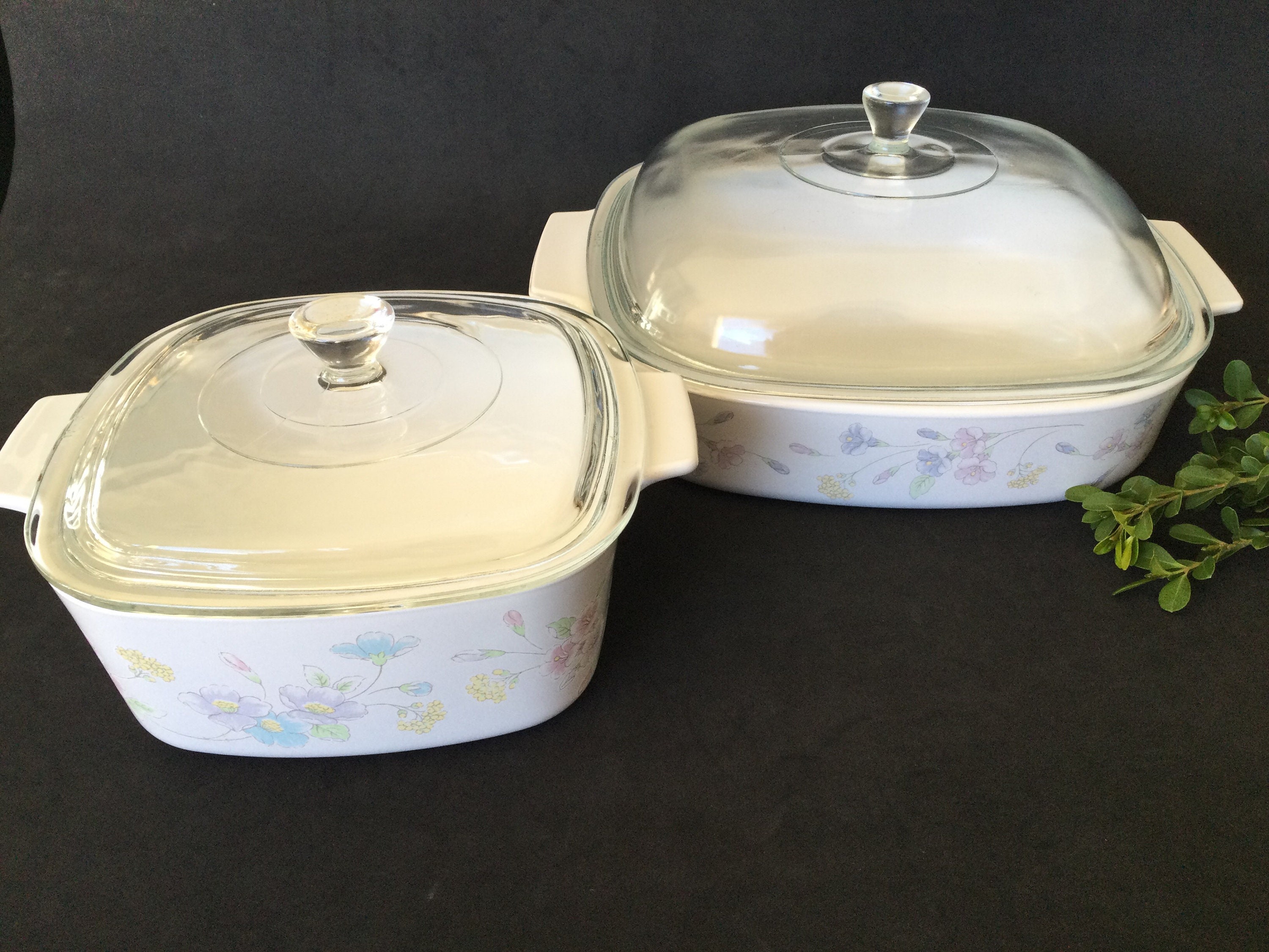 Corning Ware Pastel Bouquet Square Casseroles With Pyrex Lid, Sold by ...