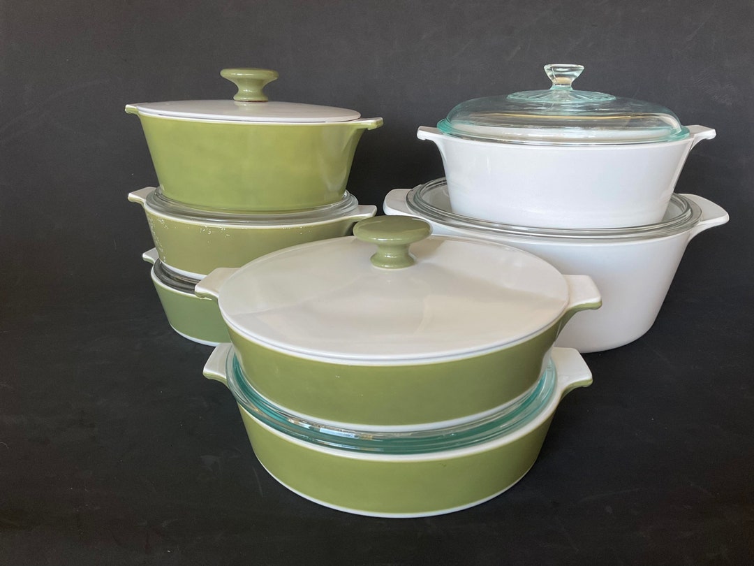 Corning Ware Collection Avocado Green and Just White Round - Etsy