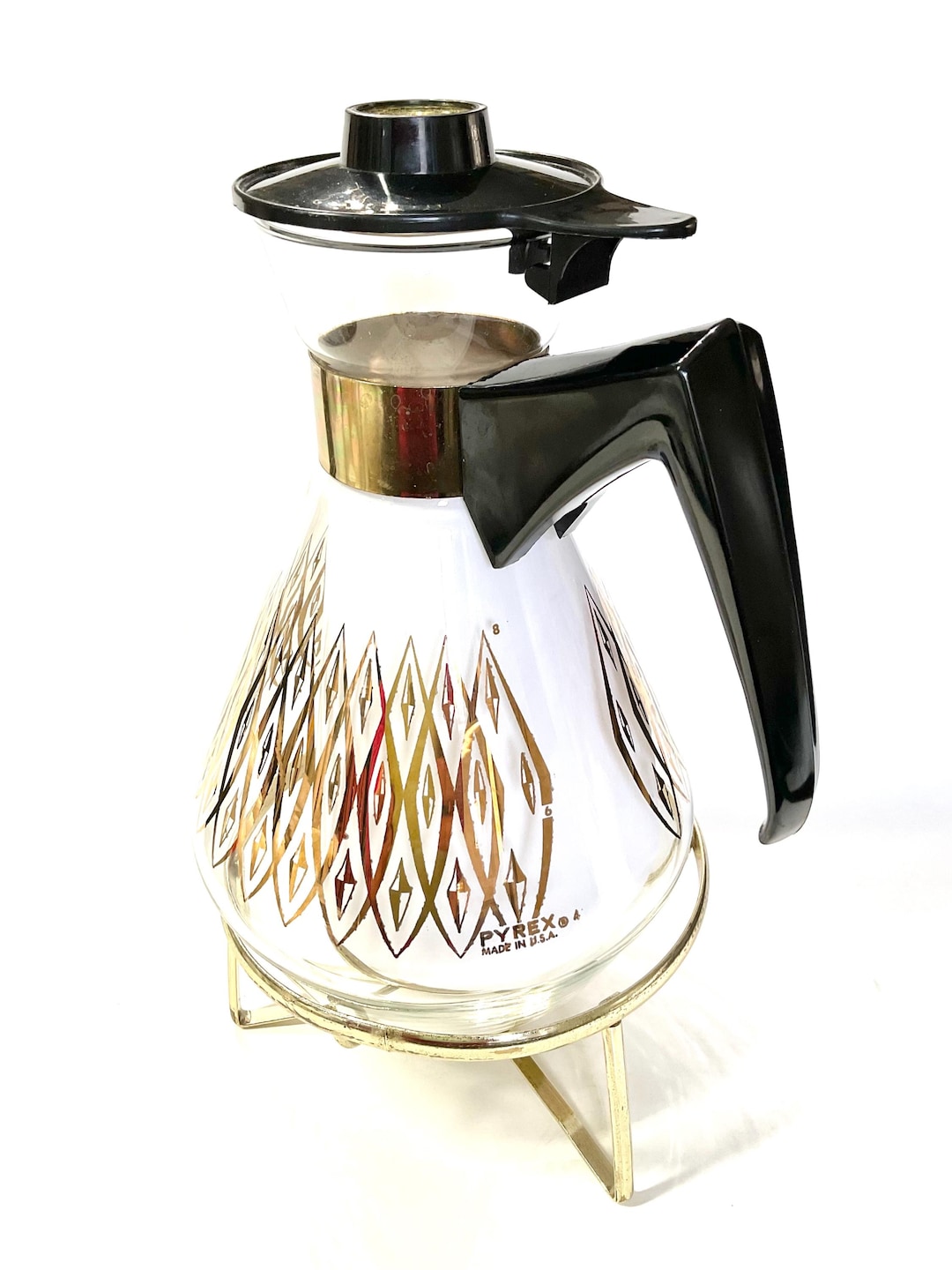 Pyrex Mid Century Modern Atomic Coffee Carafe With Warming Metal Stand ...