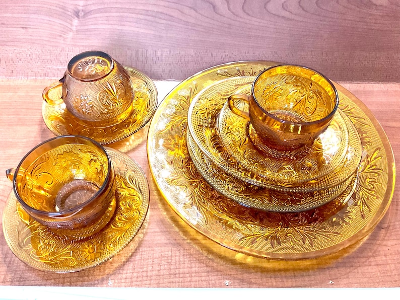 Indiana Glass Amber Tiara Sandwich Pattern Glassware Collection, 9 ...