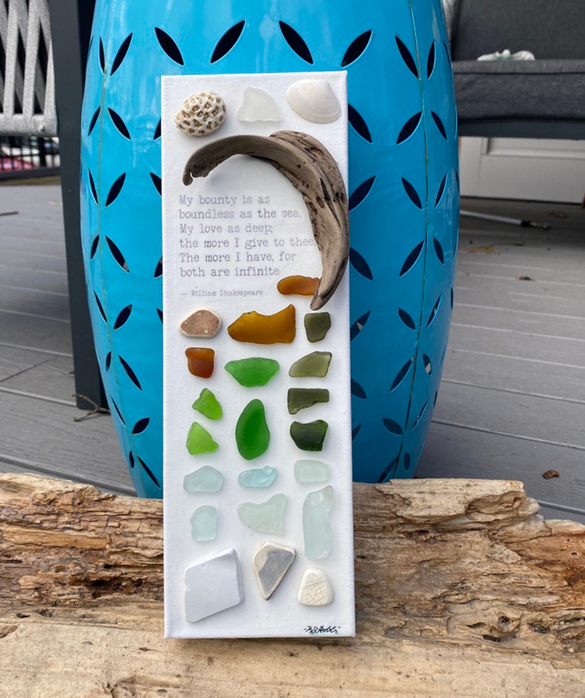 Sea Glass Collage W/ Shakespeare Quote - 12x4" Boxed Canvas - Etsy