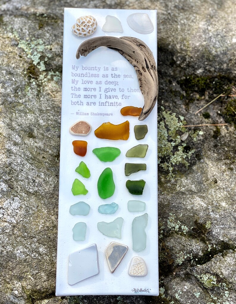 Sea Glass Collage W/ Shakespeare Quote - 12x4" Boxed Canvas - Etsy