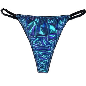 Satin String Thong Holograohic Foil Satin Blue Green - Etsy