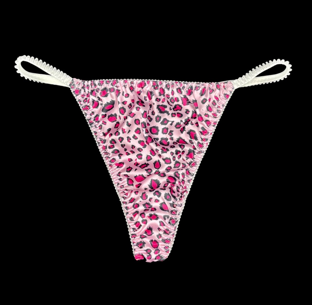 Satin String Thong Pink Animal Print - Etsy