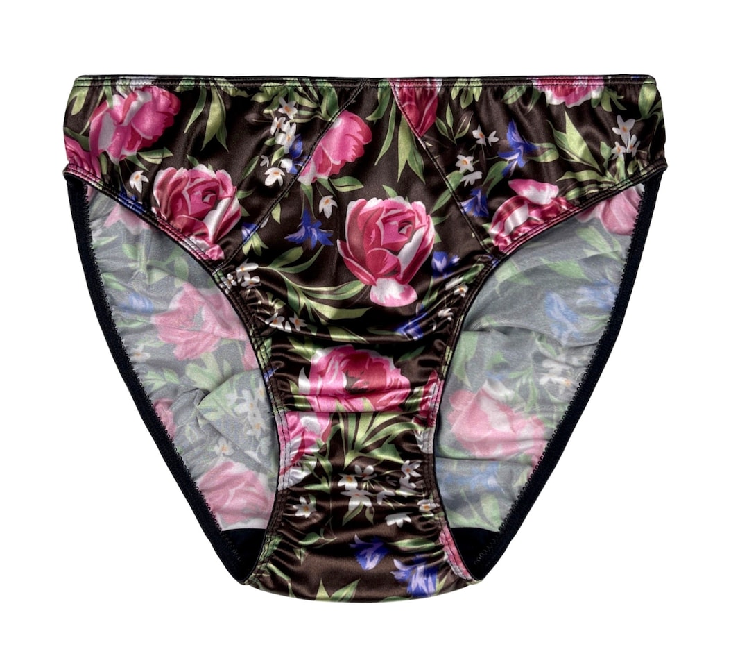 Hi-cut Satin Panty | Classic Satin Brief | Rose Floral Print - Etsy