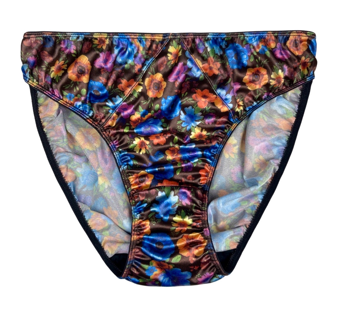 Hi-cut Satin Panty | Classic Satin Brief | Colorful Floral Print - Etsy