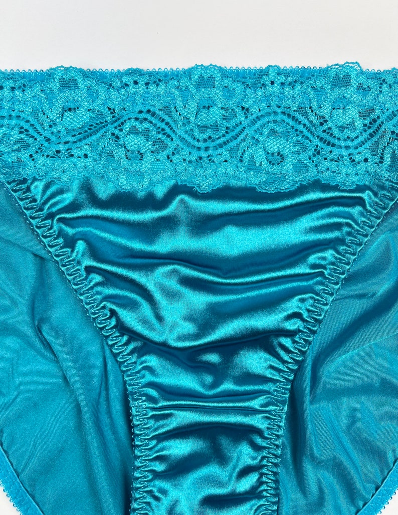 High Cut Satin Panty Lace Trim Light Blue Etsy