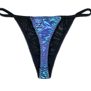 Satin String Thong Holograohic Foil Satin Blue Green - Etsy