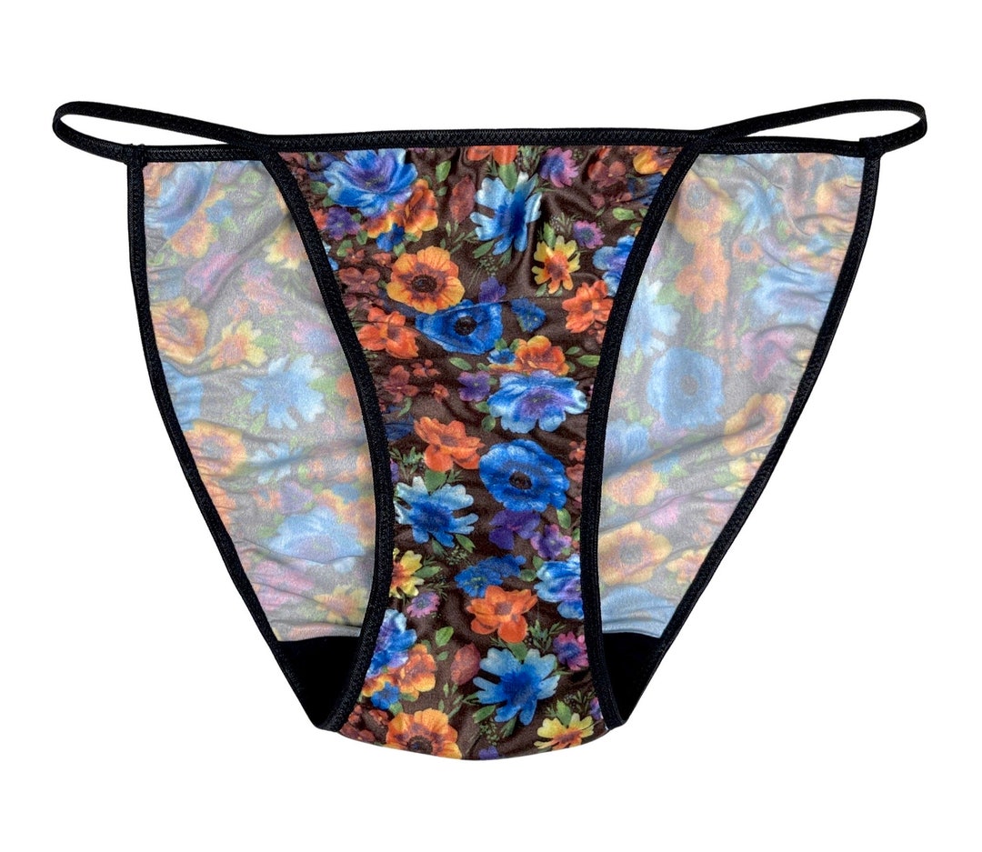Second Skin Satin String Bikini Colorful Floral Print Etsy