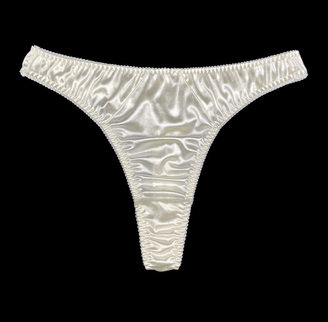 Retro Hi-cut Satin Thong Ivory - Etsy