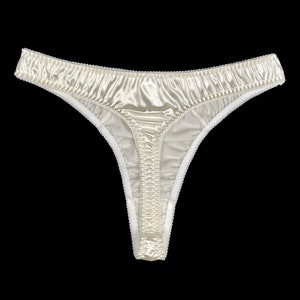 Retro Hi-cut Satin Thong Ivory - Etsy