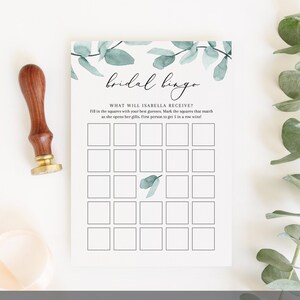 Eucalyptus Bridal Shower Bingo Game Printable Template - Etsy
