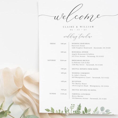 Wedding Timeline Itinerary - Etsy