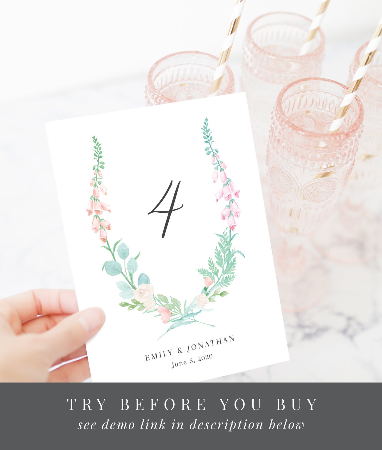 Cottage Garden Table Number Template Watercolor Greenery - Etsy