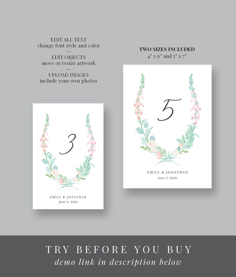 Cottage Garden Table Number Template Watercolor Greenery - Etsy