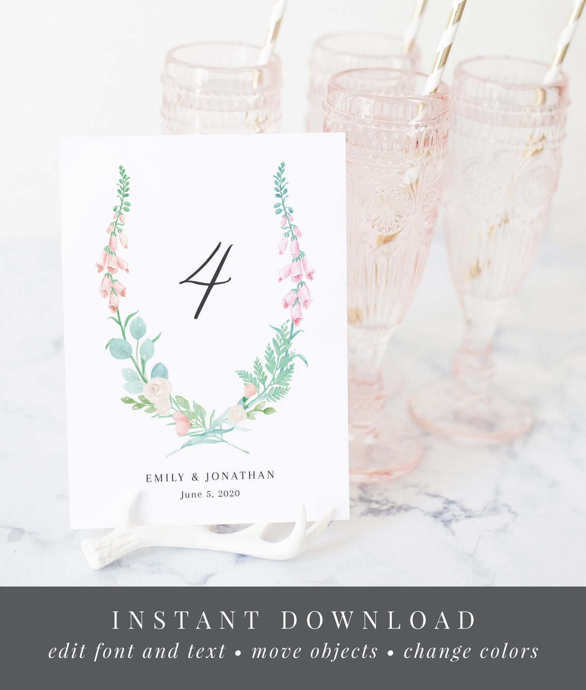 Cottage Garden Table Number Template Watercolor Greenery - Etsy
