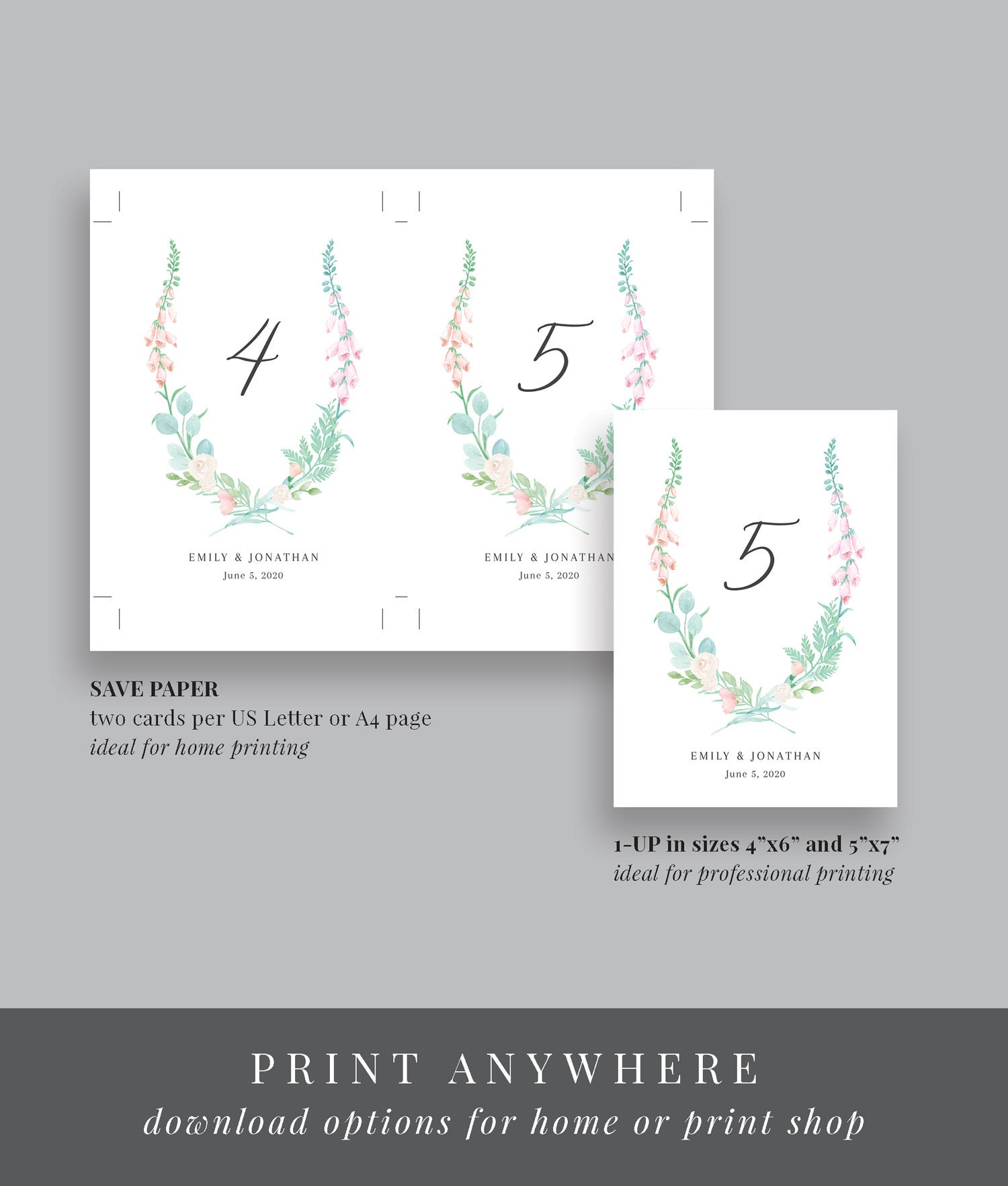 Cottage Garden Table Number Template Watercolor Greenery - Etsy