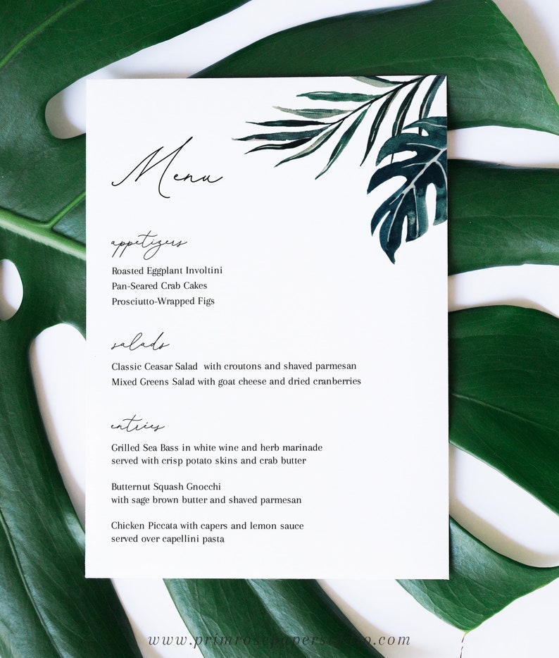 Tropical Menu Template White Sands Collection Watercolor | Etsy