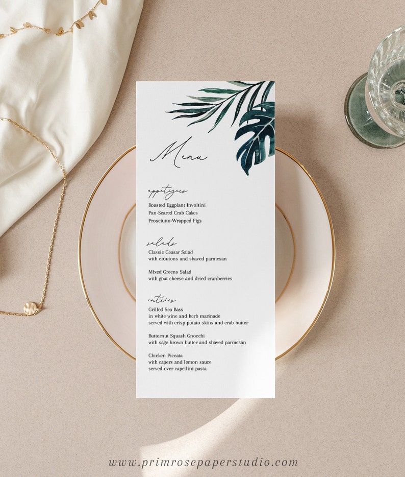 Tropical Menu Template White Sands Collection Watercolor | Etsy