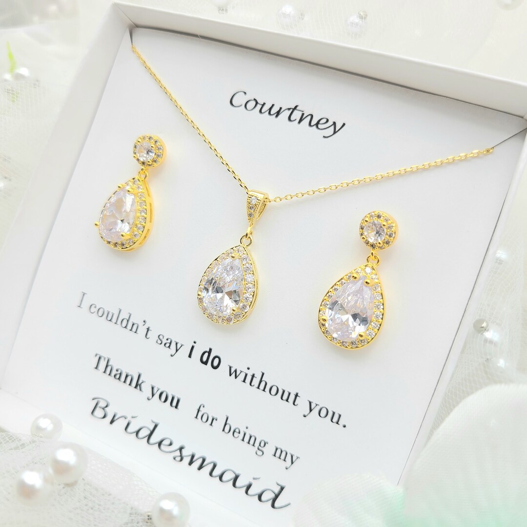 Gold Roud Stud With Dangle Teardrop Earring , Necklace Set. Silver,rose ...