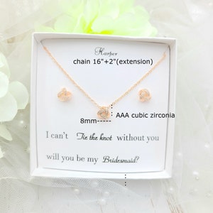 ROSE GOLD AAA Cubic Zirconia Tie the Knot Bridesmaid Jewelry Set. Tie the Knot Necklace and ...