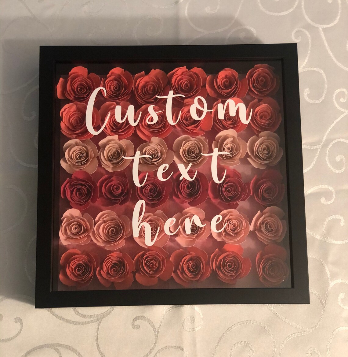 9x9 Paper Flower Shadow Box, Custom Text, Personalized Gifts, Family ...