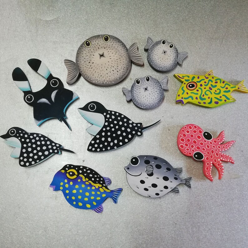 Set of 3 Fridge Magnet-painted Wood Fish Magnet-cartoon Magnets ...