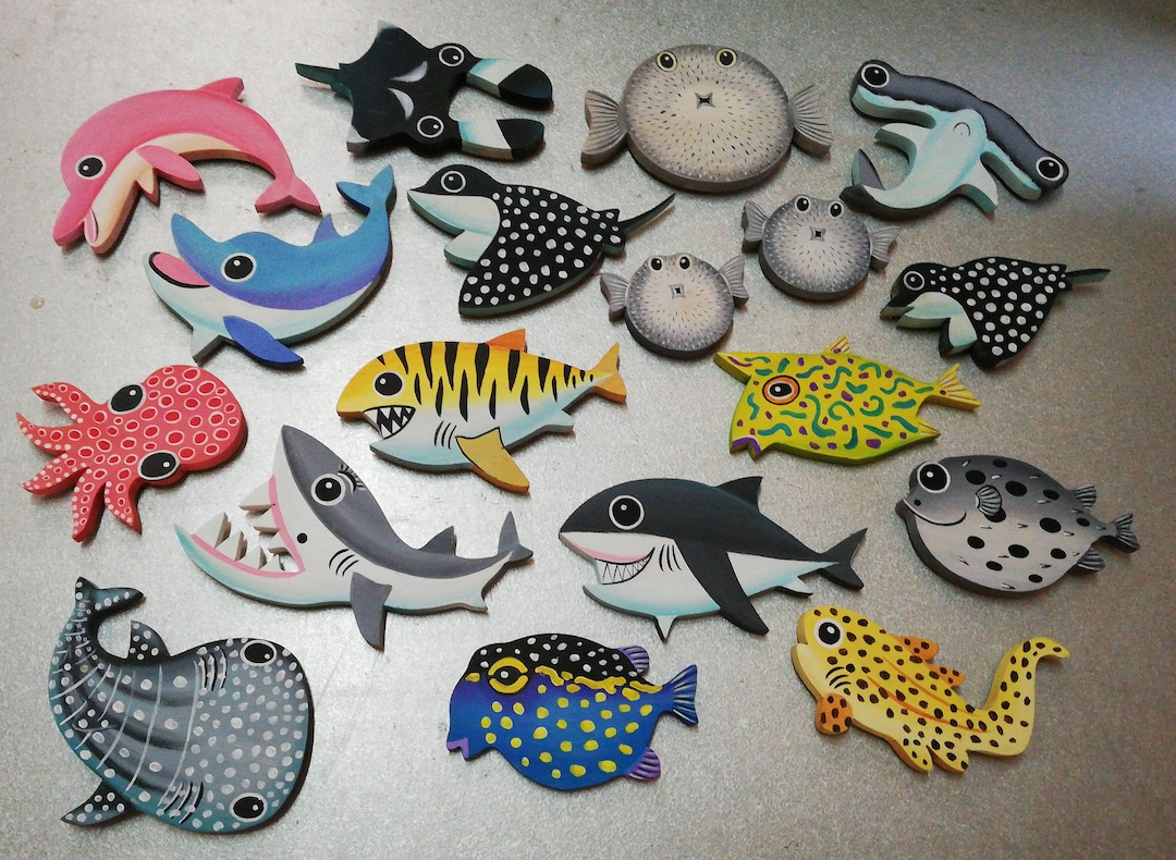 Set of 3 Fridge Magnet-painted Wood Fish Magnet-cartoon Magnets ...