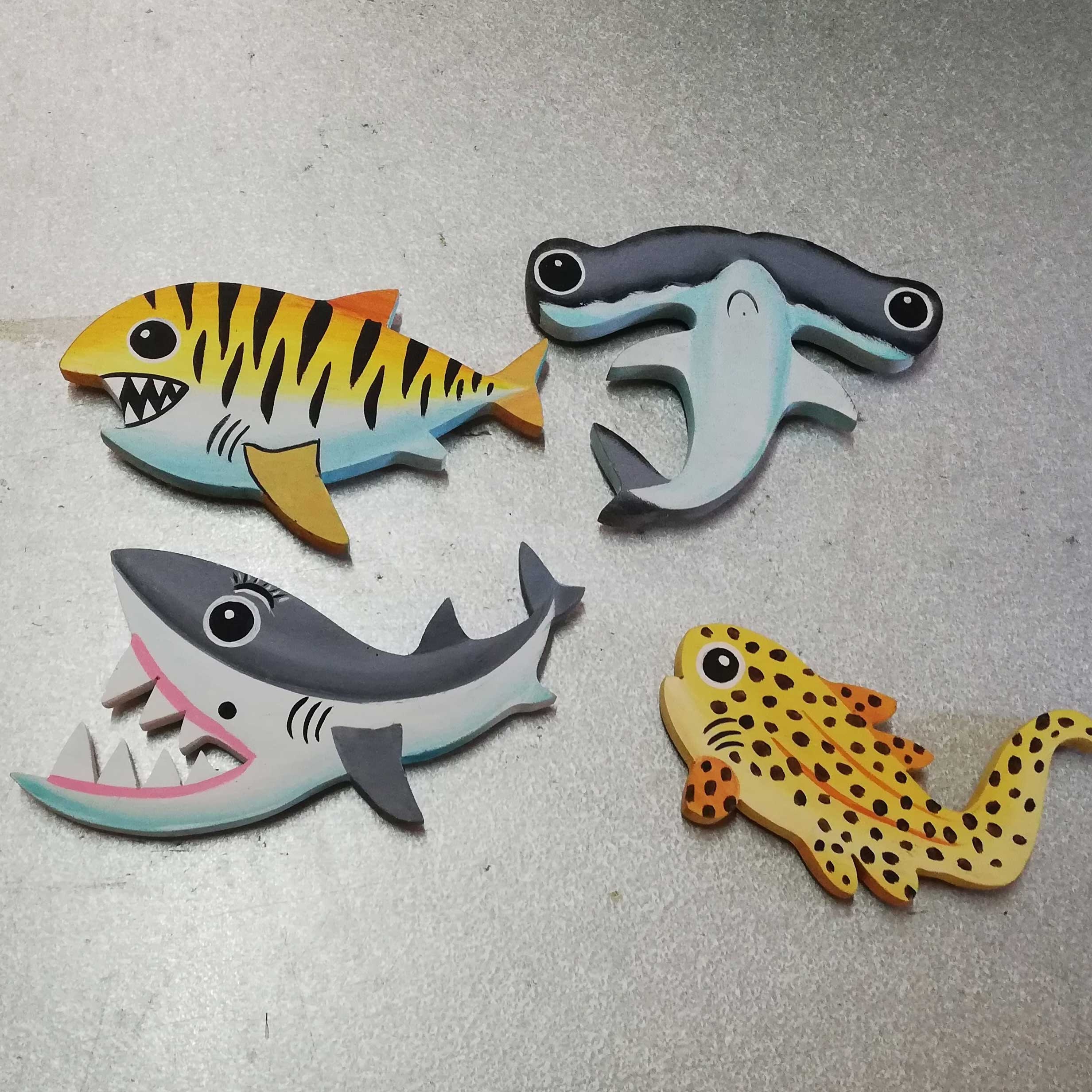Set of 3 Fridge Magnet-painted Wood Fish Magnet-cartoon Magnets ...