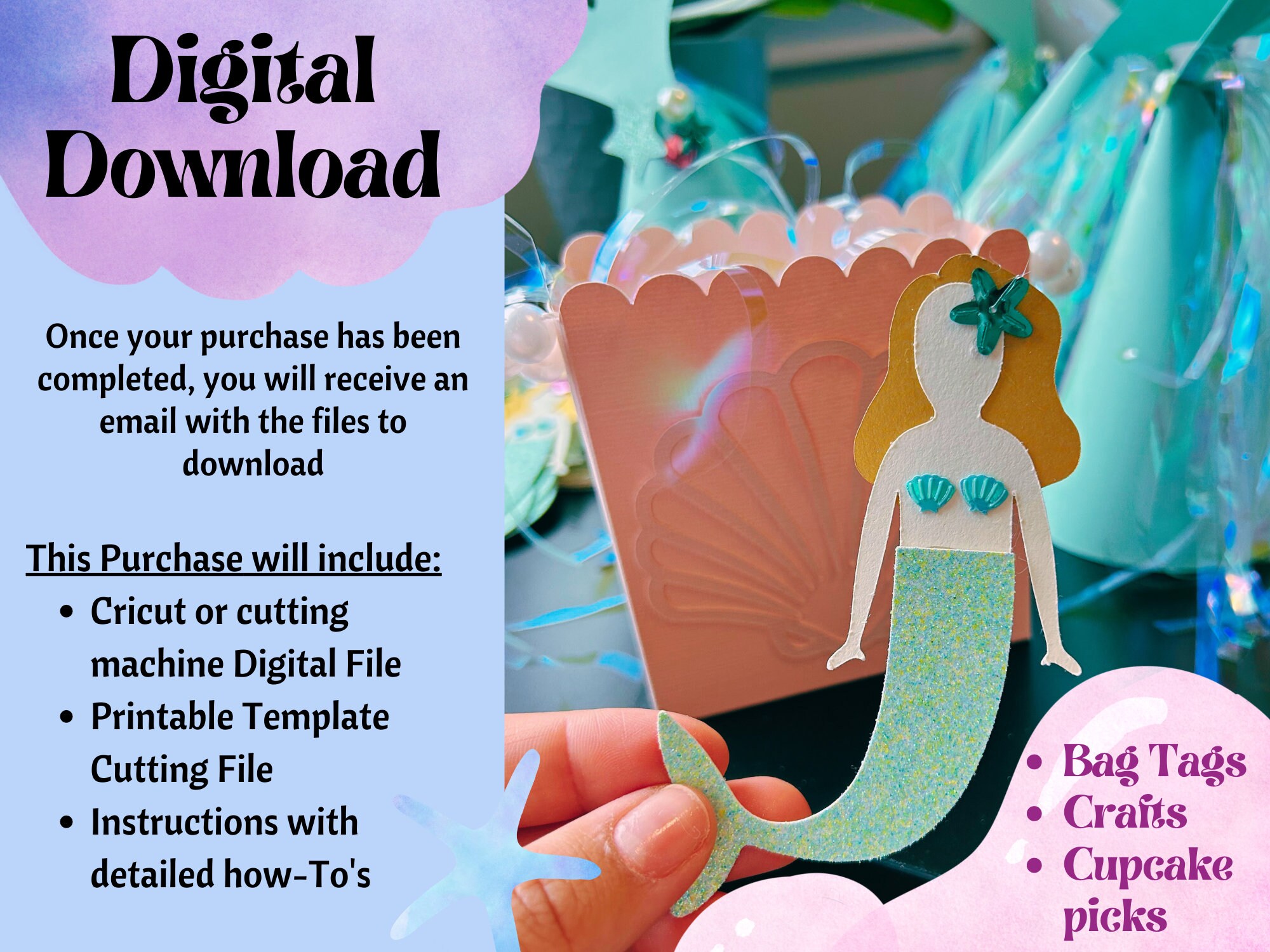 Mermaid Paper Craft Digital Download Printable and Cricut Compatible ...