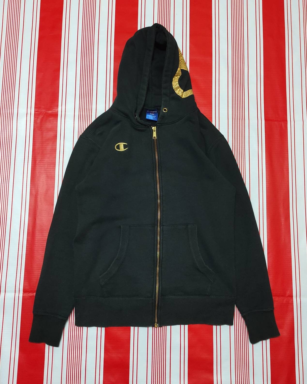 Vintage Champion Big Logo Gold Colour Hoodie Sweater Tag L Vintage Champion Big Logo Gold Colour Hoodie Sweater Tag L