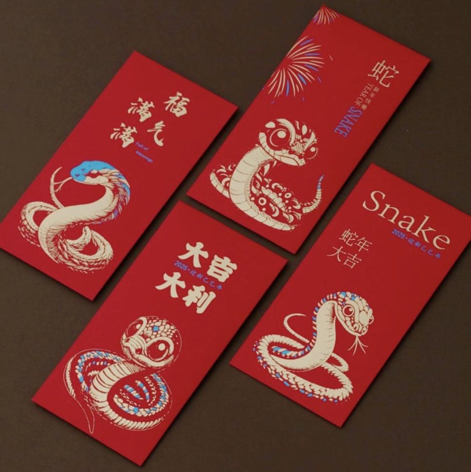Multi Options Year of the Snake 2025 Red Envelopes, Gold Foil Red ...
