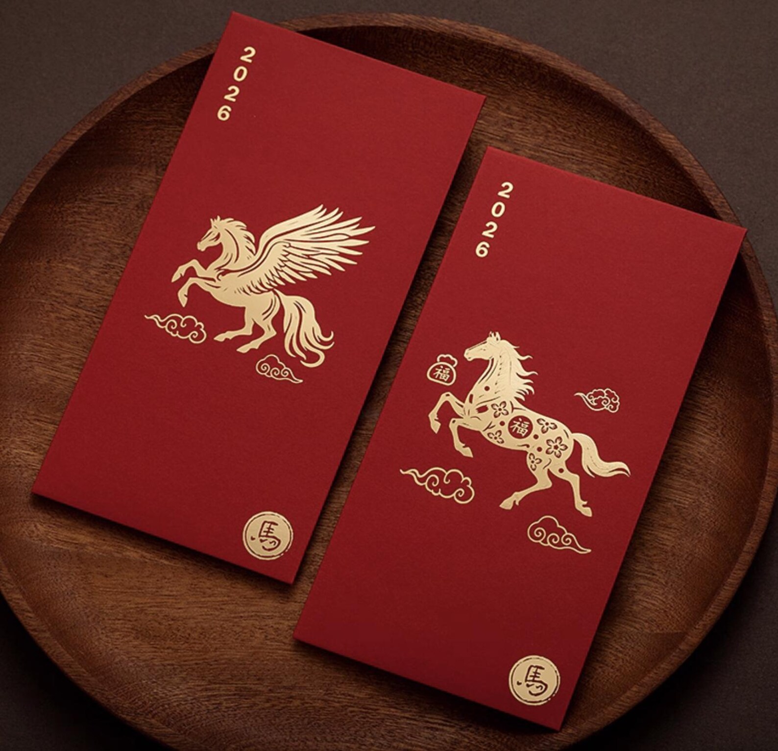 2026 Year of the Horse Red Envelopes, Gold Foil Lucky Money Packets - Etsy