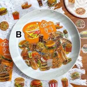 50pcs Food Sticker Pack Clear Deco Sticker Vegetables Milktea PVC ...