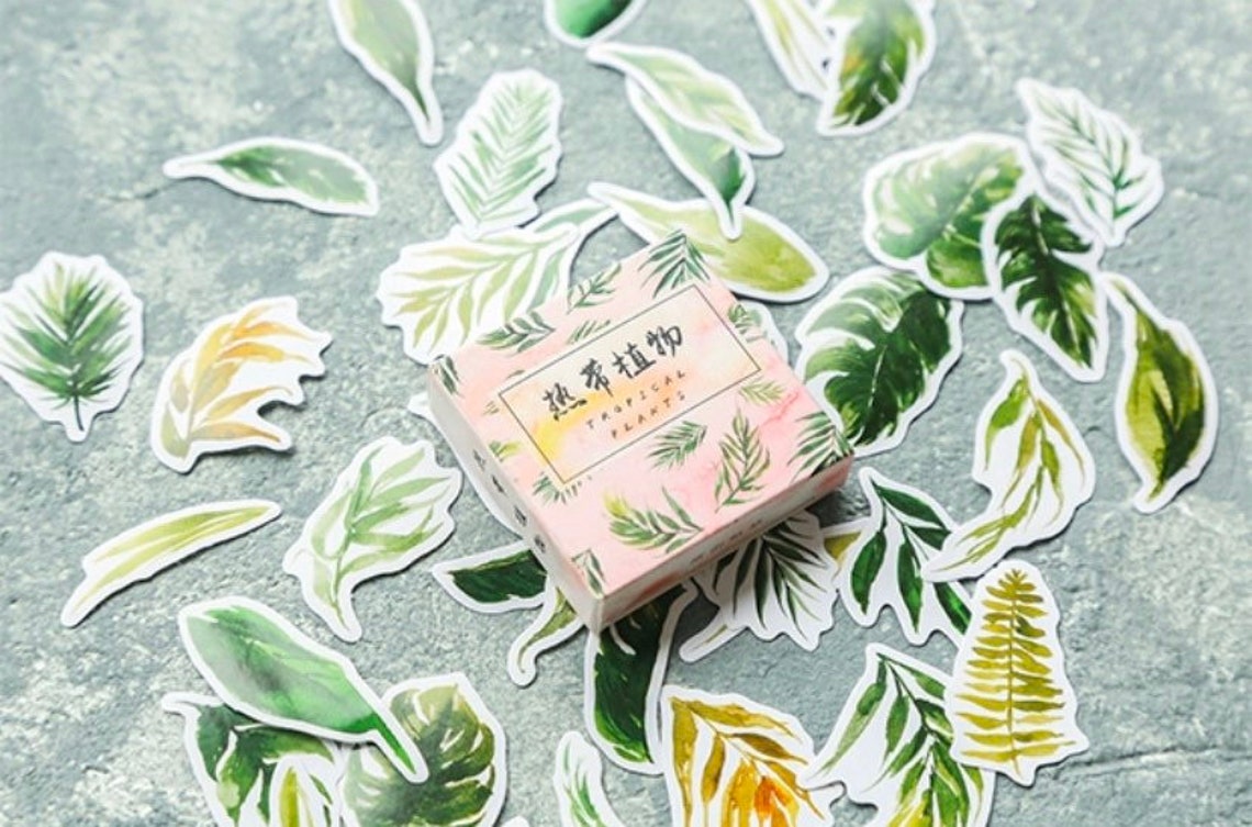 40pcs Tropical Plants Sticker Green Leaf Sticker Leaves Nature - Etsy