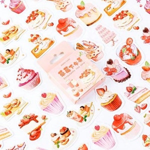 46pcs Strawberry Dessert Stickers Pack Afternoon Tea Cake Food Planner ...