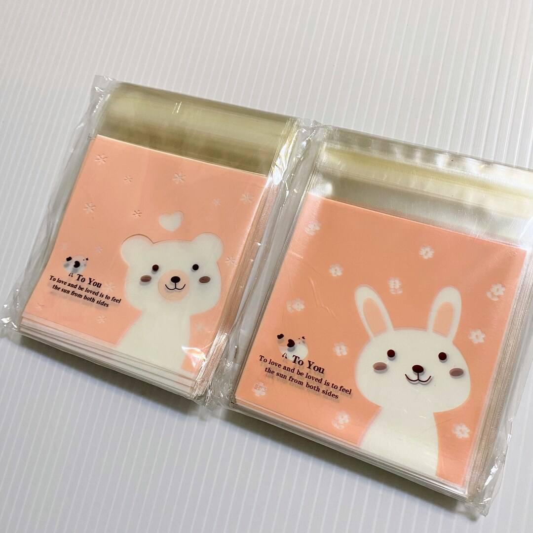 100pcs Rabbit and Bear Cellophane Bag Set Gift Bags 7 X 7cm Cookie Bag ...