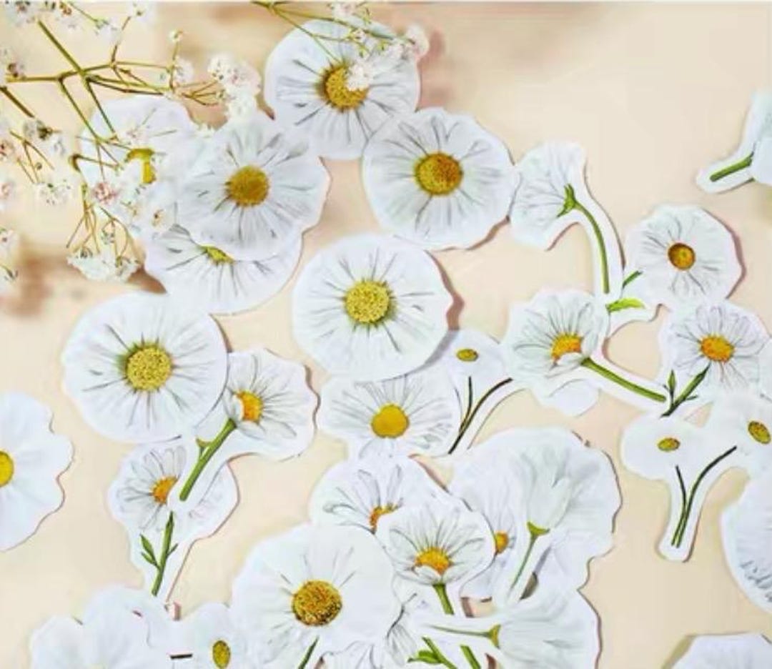 46pcs White Flower Stickers Pack Daisy Planner Decor Floral Nature Deco ...