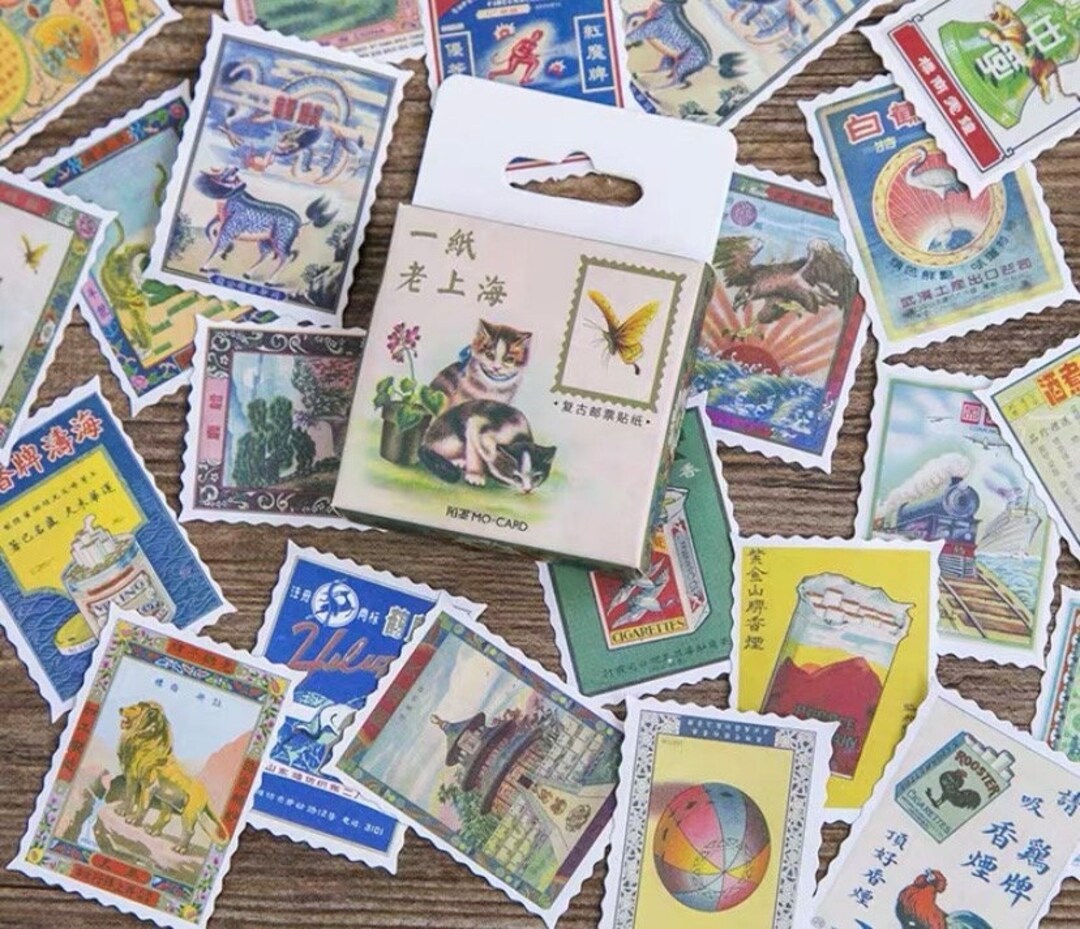 45pcs Retro Chinese Stickers Pack Poster Ad Planner Decor Scrapbooking ...