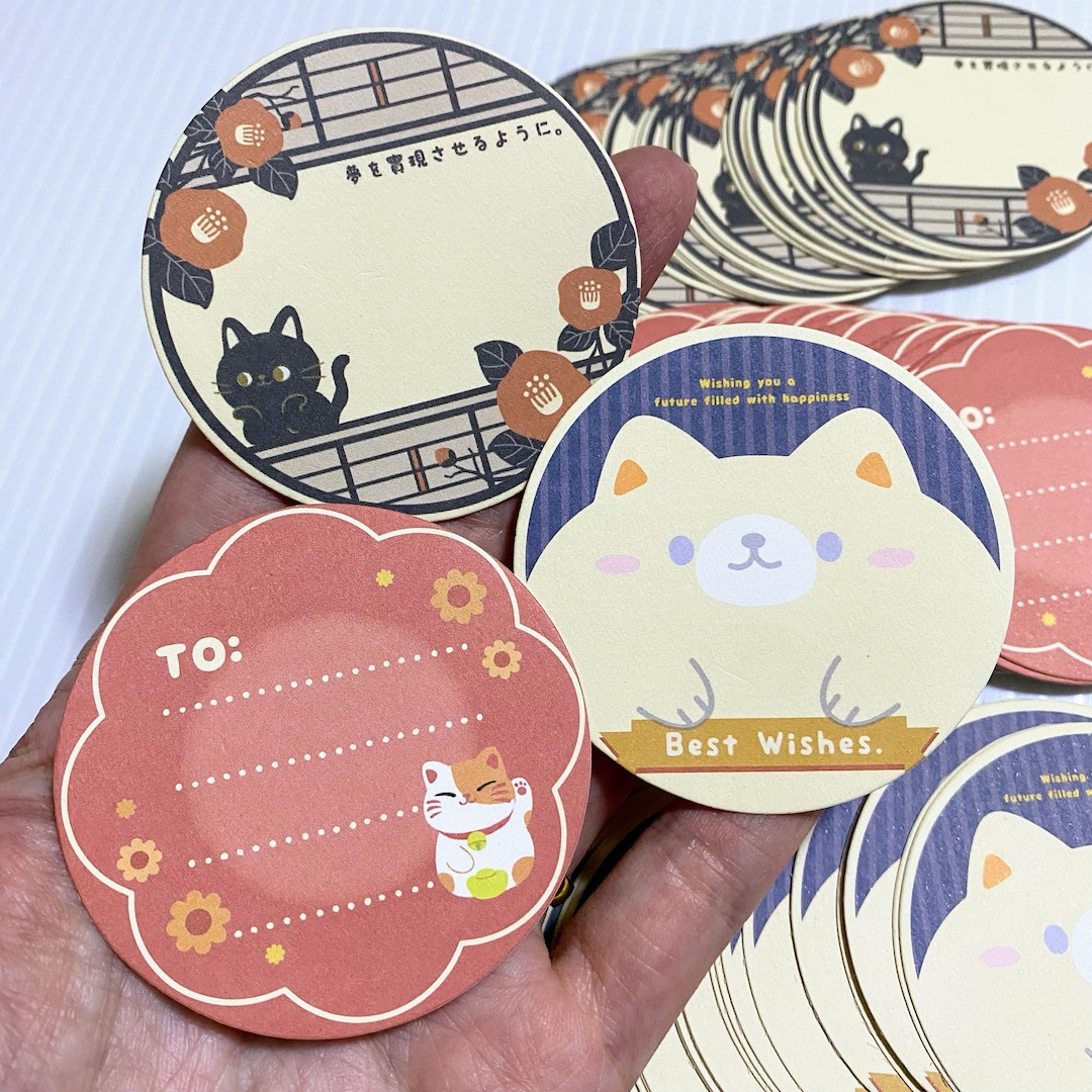 30pcs Cat Memo Cards Set Small Round Memo Paper Kawaii Message Notes ...