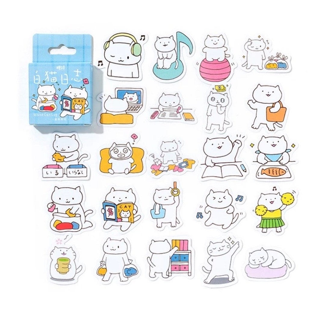 46pcs White Cat Stickers Pack Animal Kitty Kitten Cute Pet Planner ...
