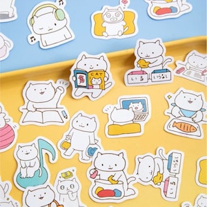 46pcs White Cat Stickers Pack Animal Kitty Kitten Cute Pet Planner ...