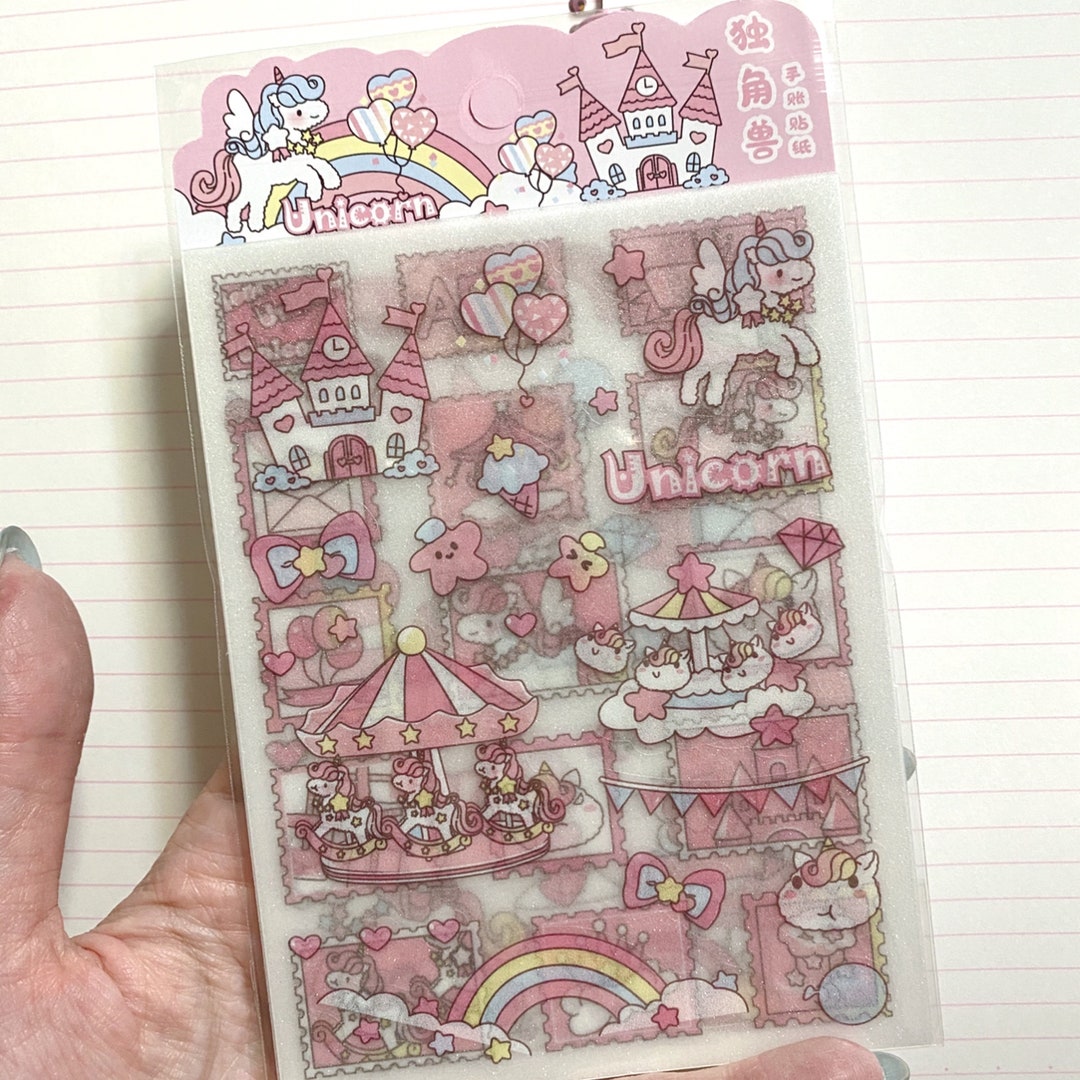 4 Sheets Pink Stickers Set Unicorn Stamp Planner Decor Scrapbooking ...