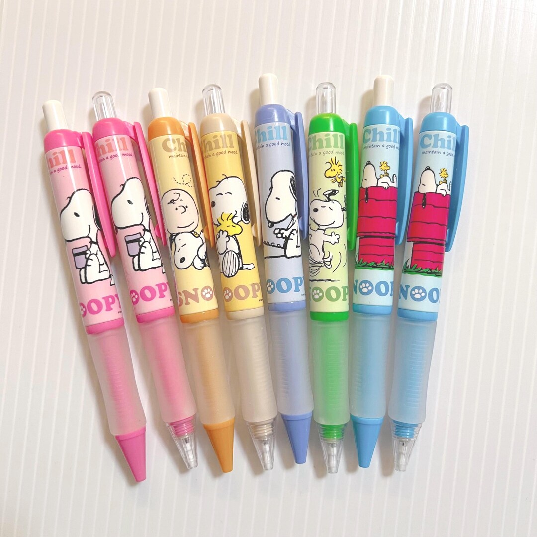 2 Pcs Peanuts Snoopy Pen and Mechanical Pencil Set Writing Blue Pens ...