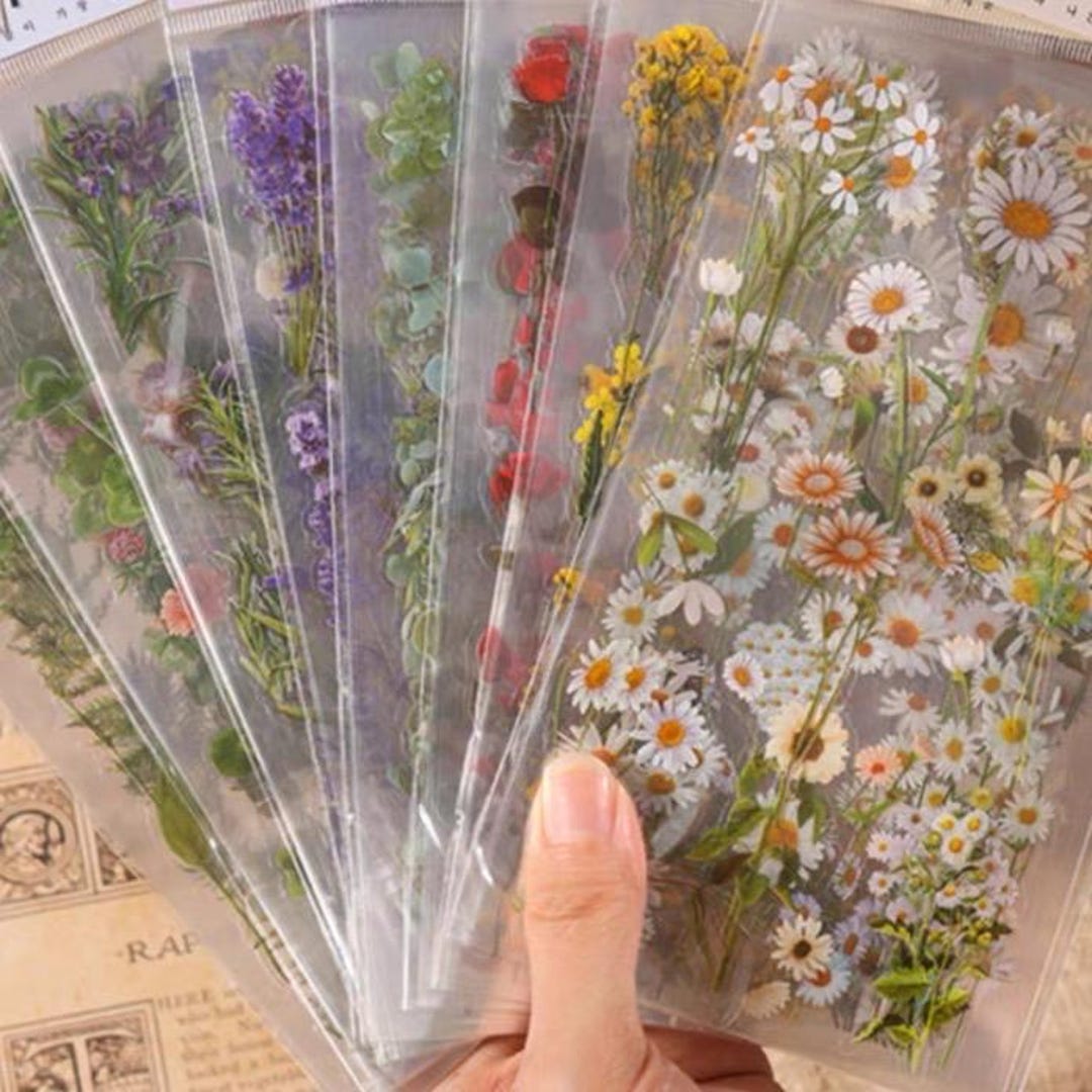 6 Sheets Botanical Stickers Pack Daisy Floral Plants Waterproof Decor ...