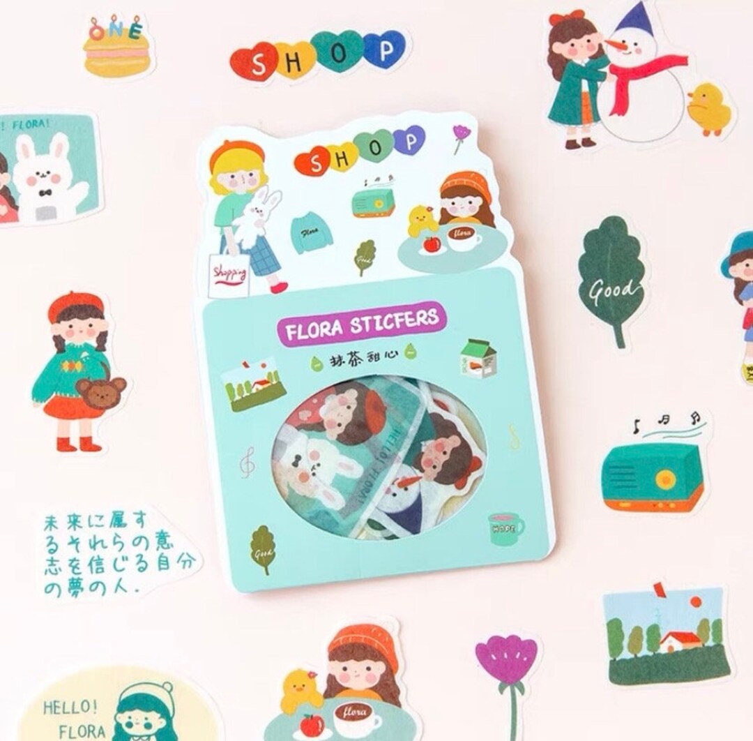 50pcs Cute Girl Stickers Pack Bear Planner Decor Scrapbooking Deco ...