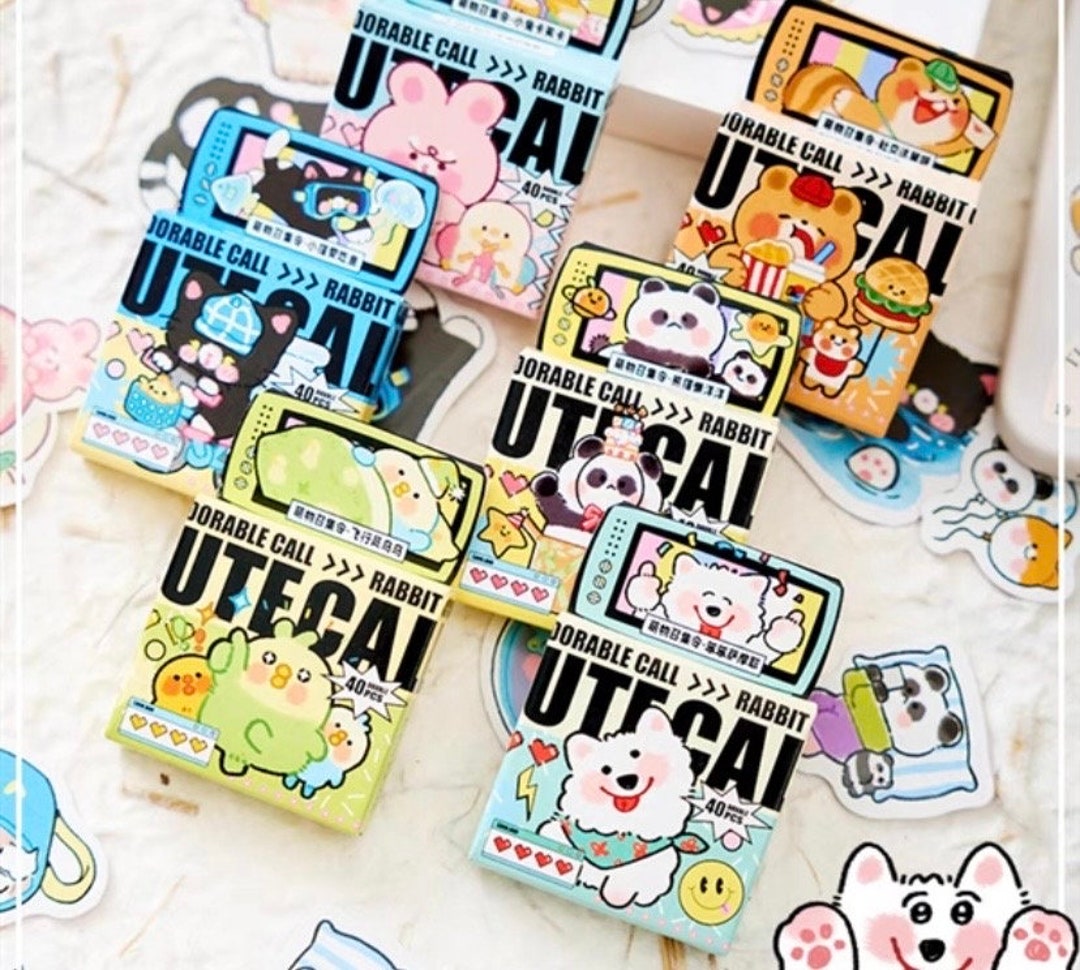 40pcs Cute Animal Stickers Pack Cat Rabbit Bird Panda Chipmunk Dog ...