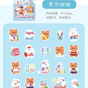 40pcs Teddy Bear Sticker Pack Rabbit Bunny Planner Decor Food Fruit ...